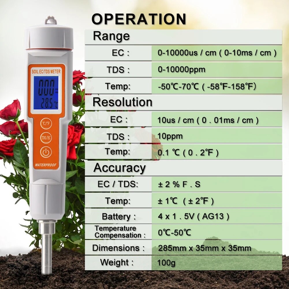 EC-TDS-TEMPERATURE Soil meter (Bluetooth) - Plant Care Tools