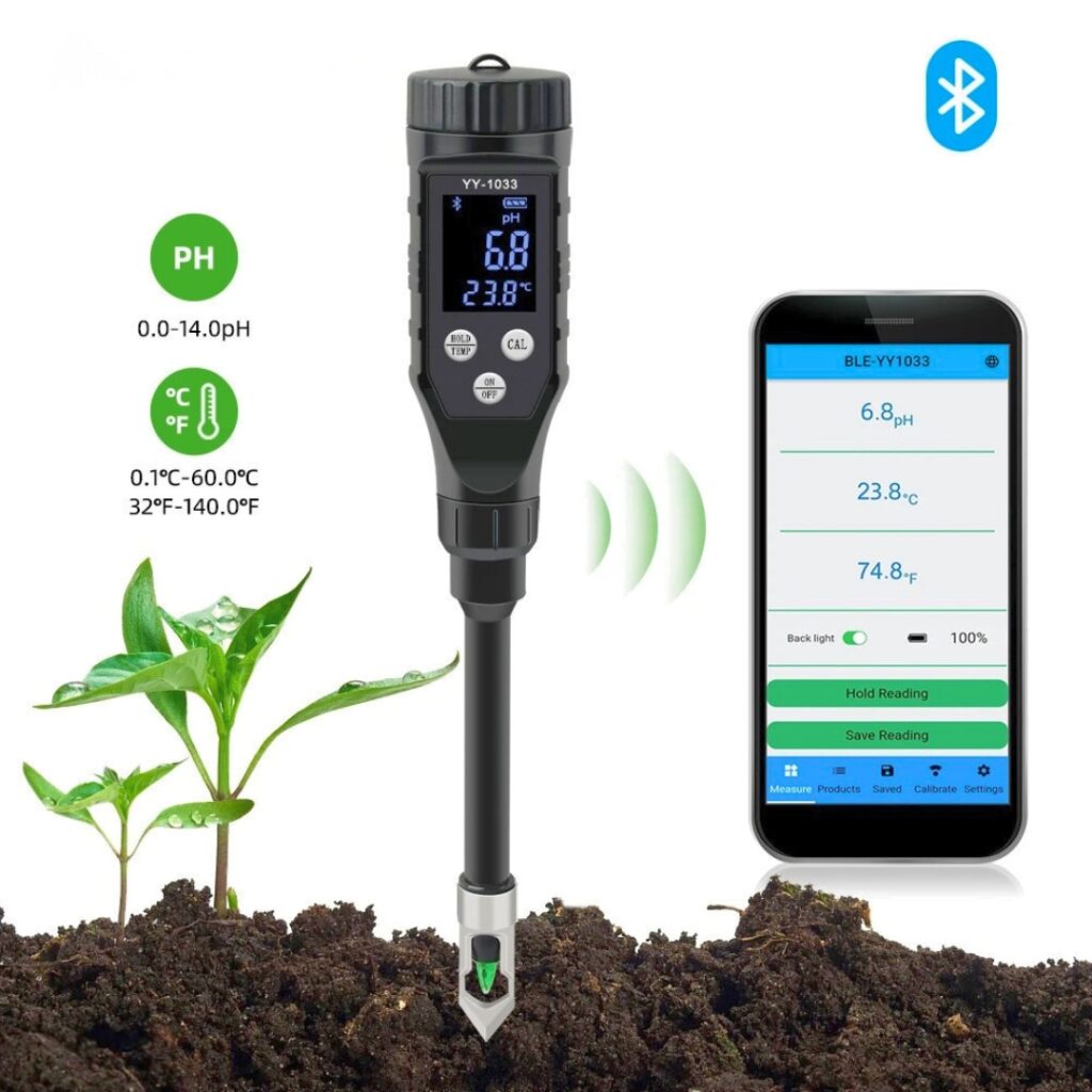 Bluetooth-Messgerät und Datenlogger für pH-Wert und Temperatur im Boden ...